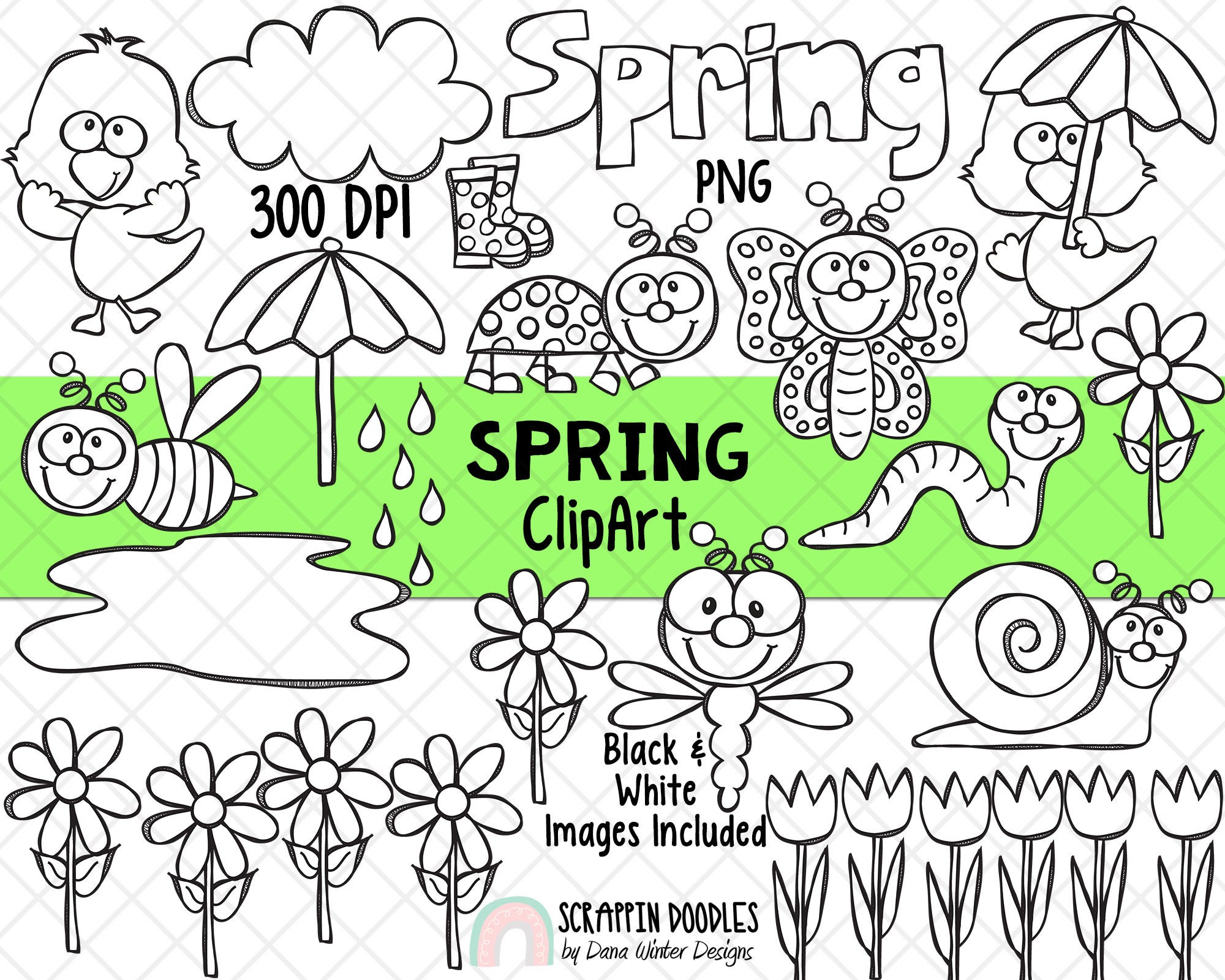 Spring Clipart Spring BUNDLE Garden Clipart Spring Flowers Hand Drawn ...