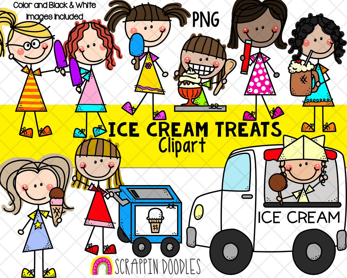 Ice Cream Clipart Doodle Girls Ice Cream Treats Ice Cream Truck Clipart ...