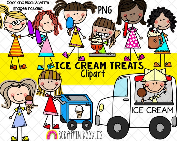 Ice Cream Clipart Doodle Girls Ice Cream Treats Ice Cream - Etsy