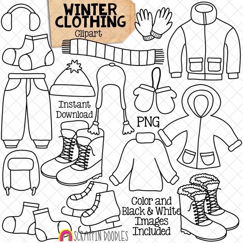 Winter Clothing Clip Art Mittens Snow Pants Toques Scarfs Boots Ear ...