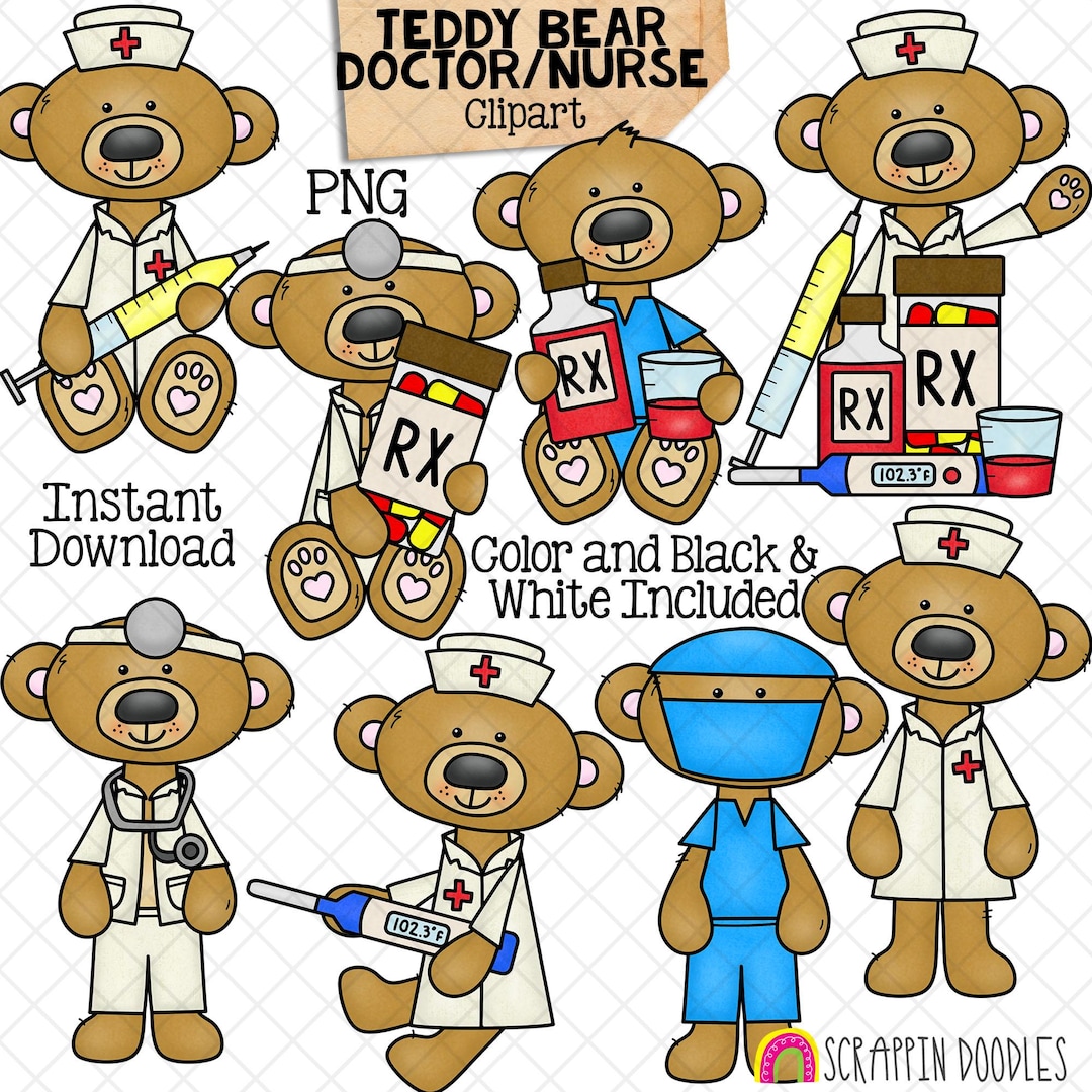 Doctor and Nurse Teddy Bear Clip Art - Surgeon - Get Well - Medical ...