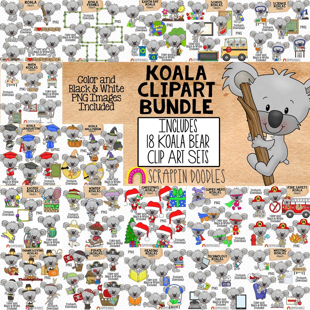 Koala Bear Clipart Bundle - Cute School and Seasonal Koalas ...