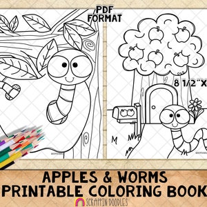Apples and Worms Coloring Book - Kids Coloring Pages - Printable PDF - Etsy