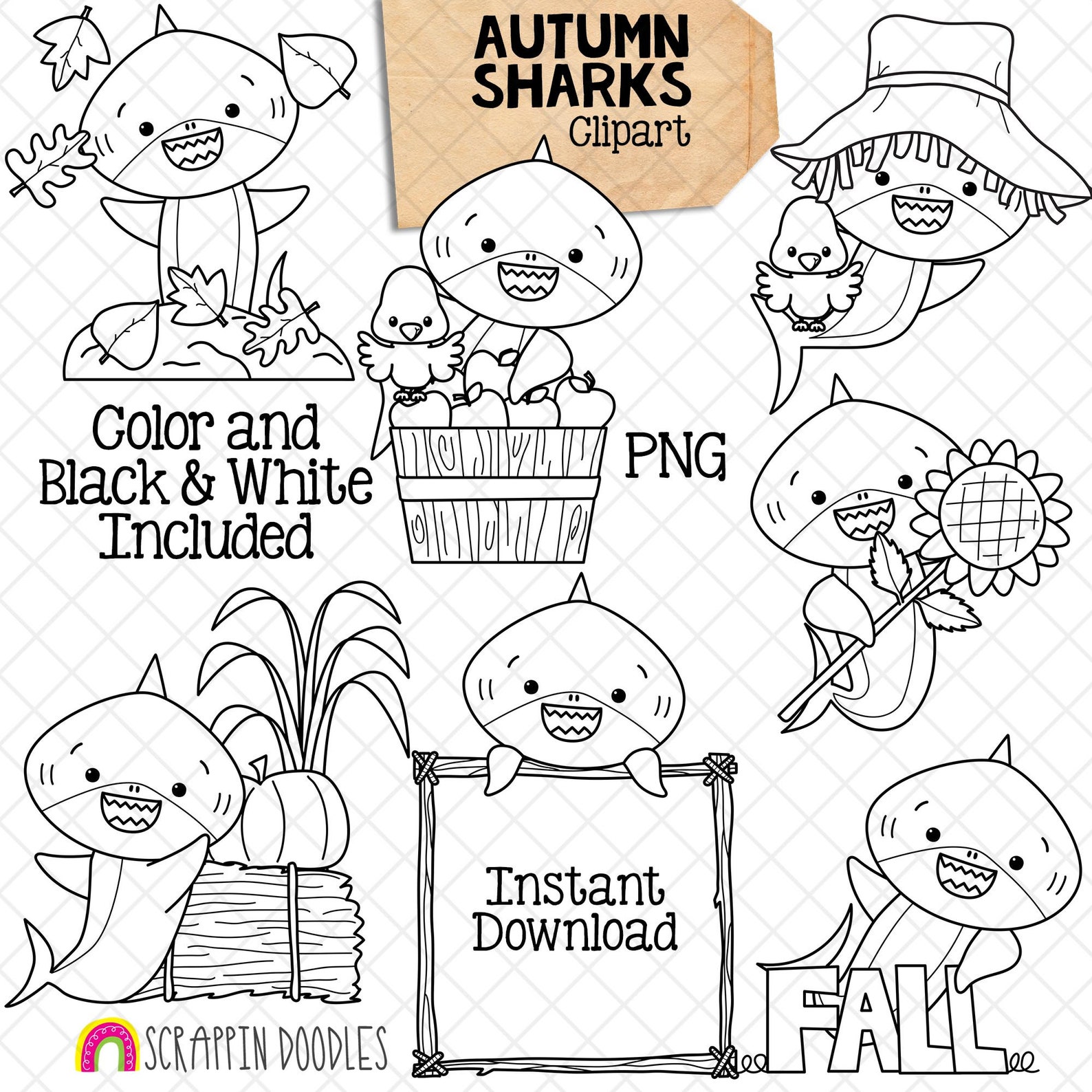 Autumn Sharks Clip Art Grey Shark Clipart Baby Shark Commercial Use PNG ...