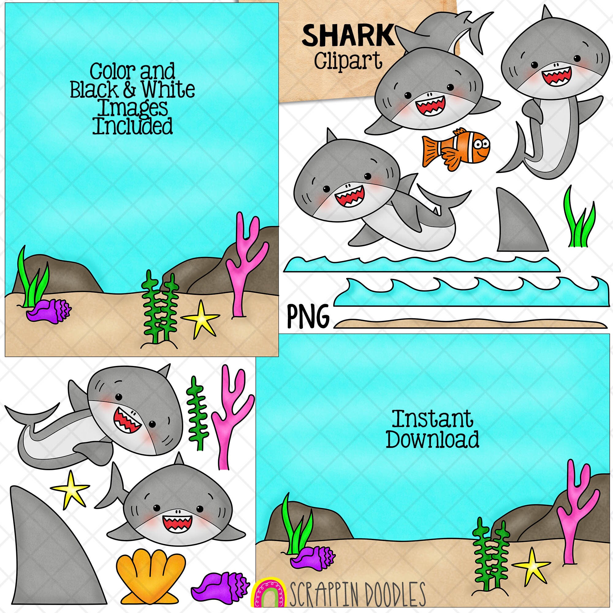 Shark Clipart Bundle Grey Shark Clipart Shark Scene Creator Baby Shark ...