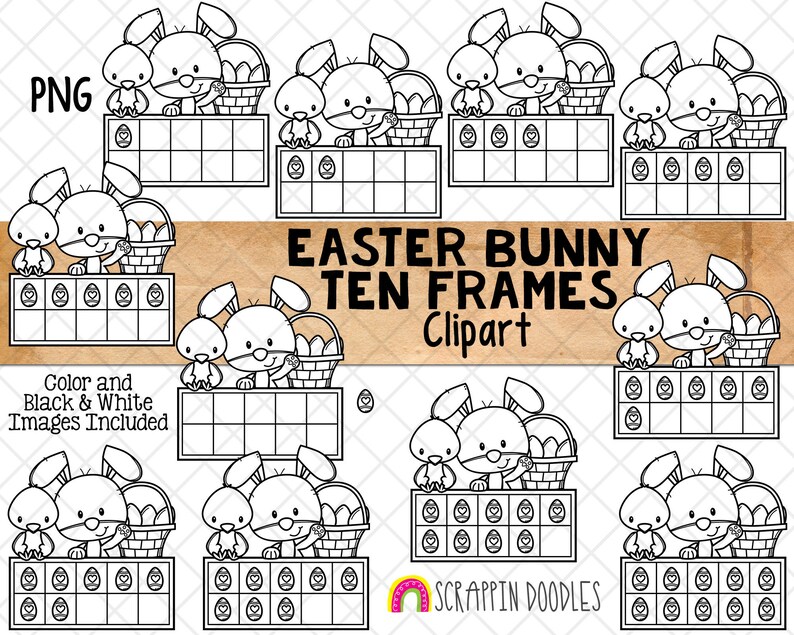 Bunny Rabbit Ten Frames Clip Art Commercial Use Easter - Etsy