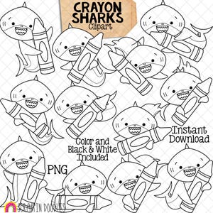 Shark Clip Art - Grey Sharks Holding Color Crayons Clipart - Colour ...