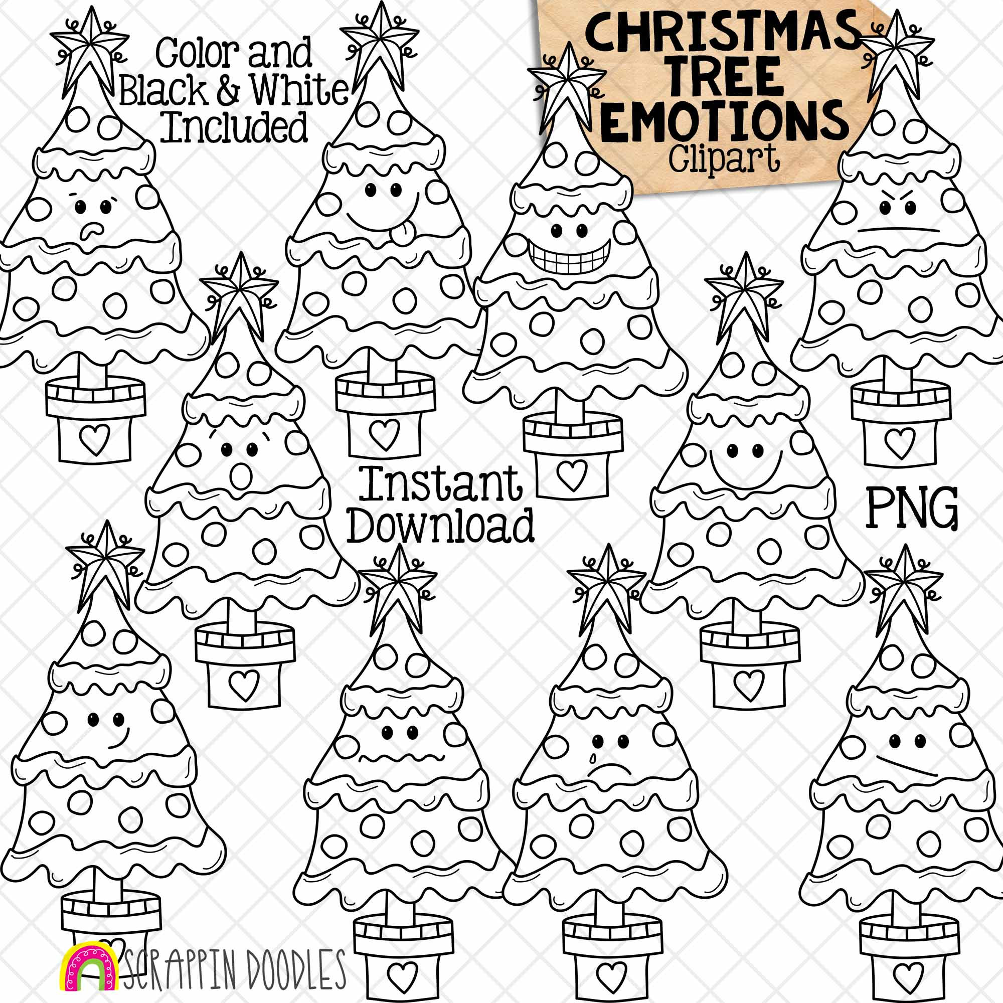 Christmas Tree Emotions Clip Art - Expression Clipart - Trees Making ...