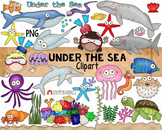 Under the Sea Clipart Ocean Snorkeling Clip Art Blue Whale - Etsy