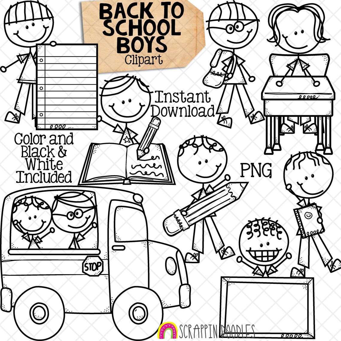 Back to School Clipart Doodle Boys School School Bus Clipart Student ...