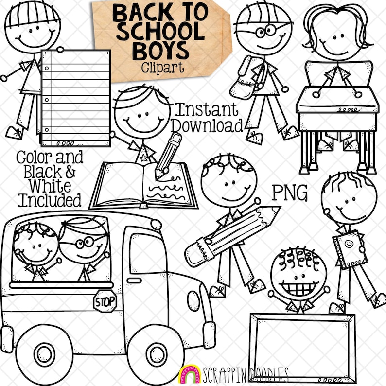 Back to School Clipart Doodle Boys School School Bus Clipart Student ...
