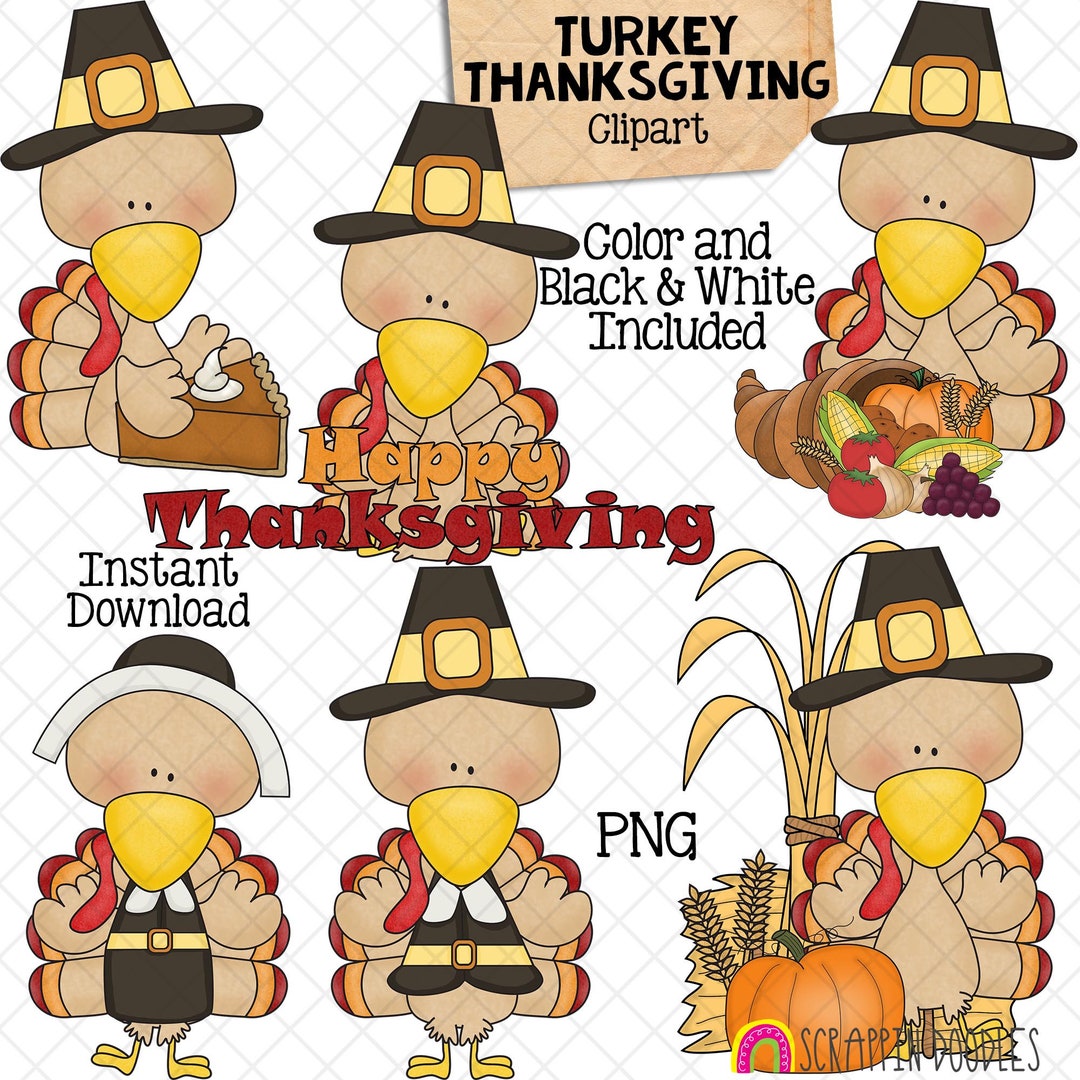 Turkey Clipart - Thanksgiving Turkeys Clip Art - Cute Pilgrim Turkeys ...