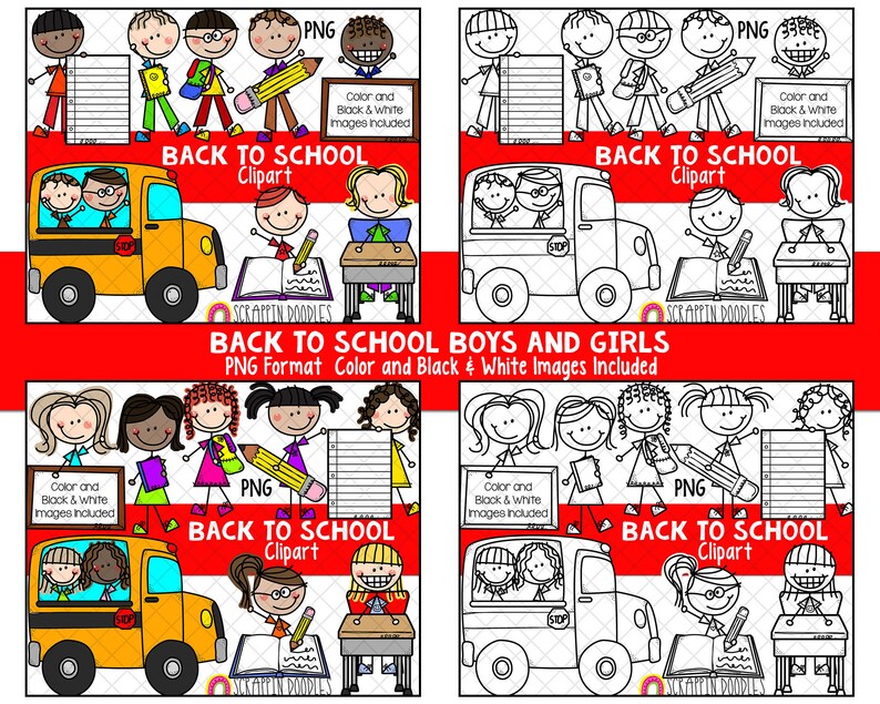Doodle Kids Clipart Bundle Doodle Boys and Girls Bundle 1 Clipart de ...