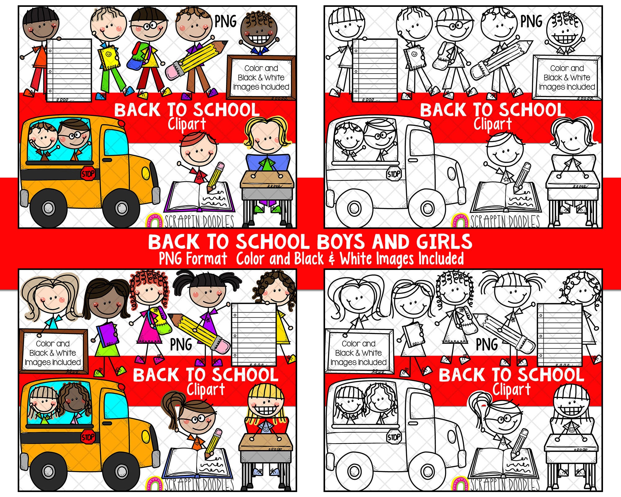 Doodle Kids Clipart Bundle Doodle Boys and Girls Bundle 1 | Etsy