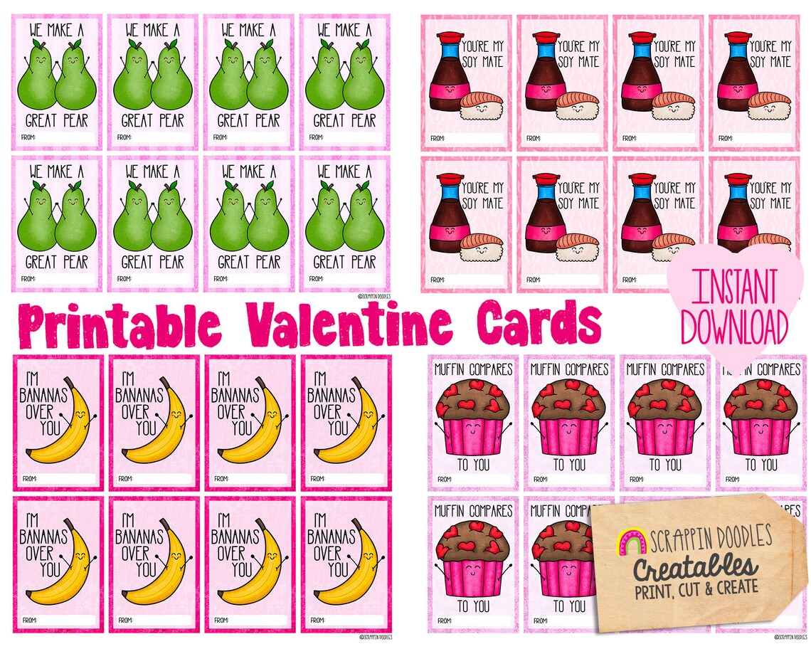 Printable Valentine Cards Valentines Day Food Puns Gift Cards Valentine ...