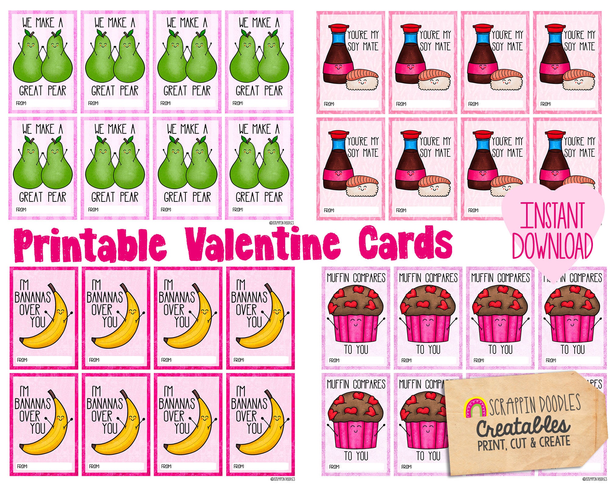 Printable Valentine Cards Valentines Day Food Puns Gift Cards Valentine ...
