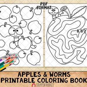 Apples and Worms Coloring Book - Kids Coloring Pages - Printable PDF - Etsy