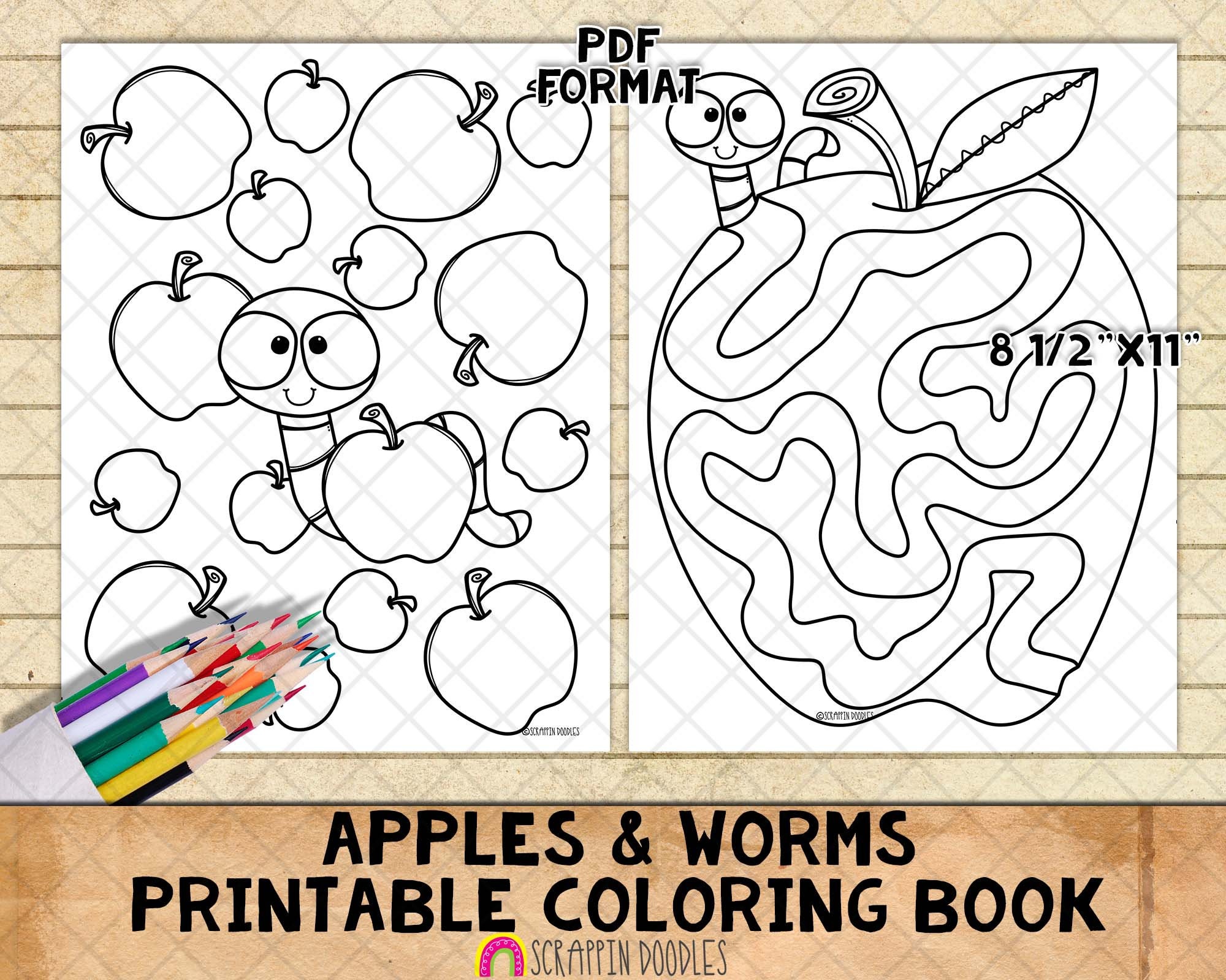 Apples and Worms Coloring Book Kids Coloring Pages Printable PDF - Etsy