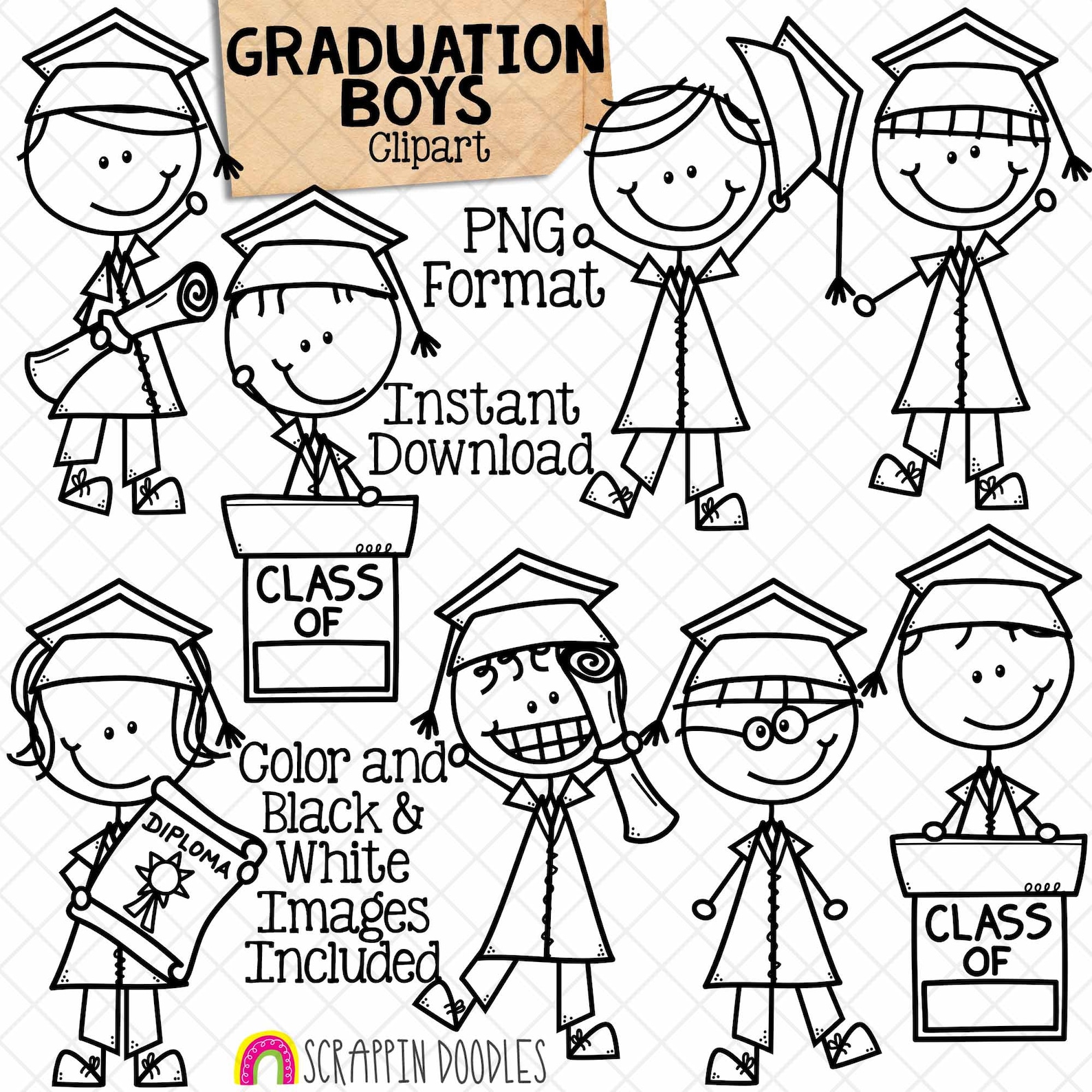Graduation Clipart Doodle Boys Graduating School Clipart Diploma Class ...