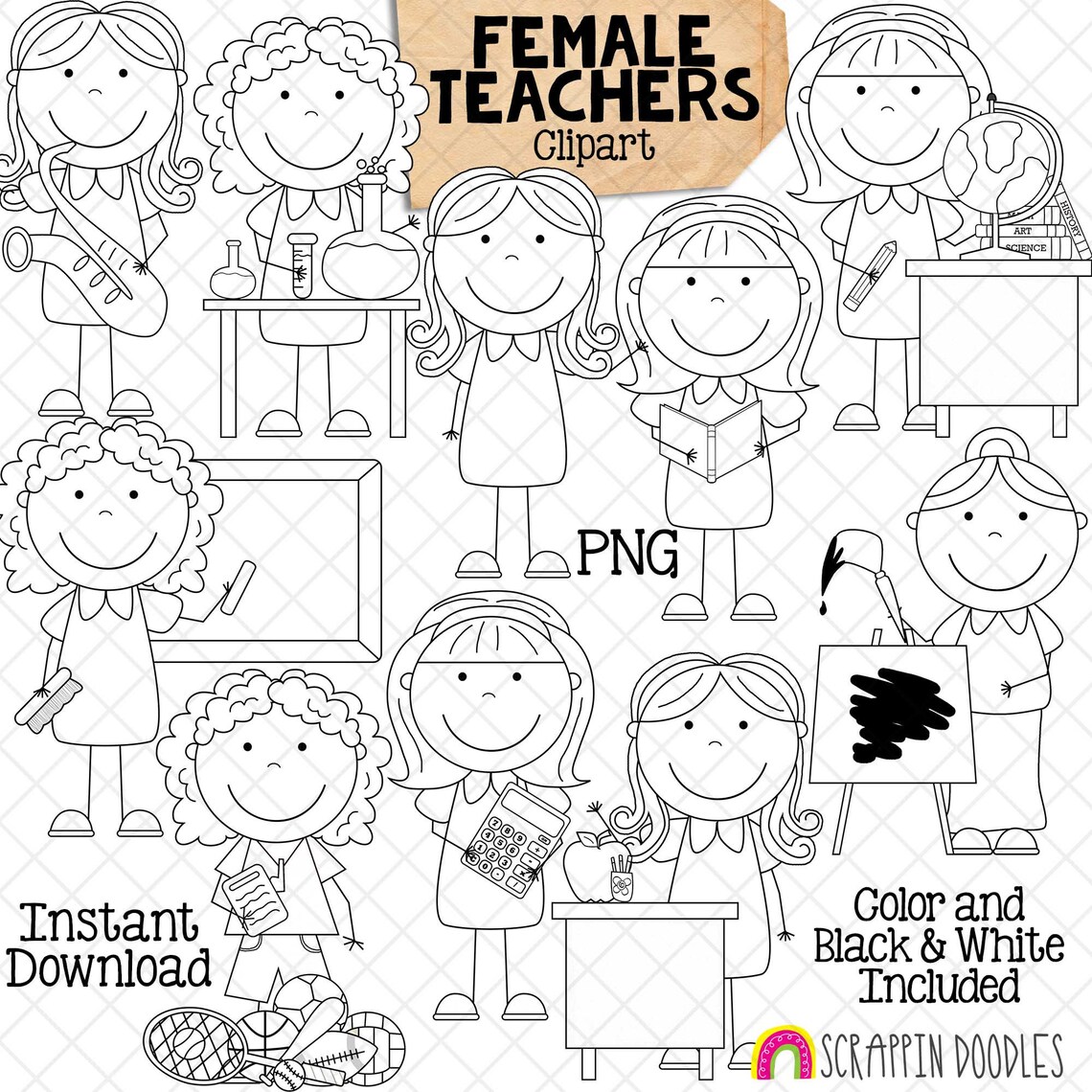 Female Teachers Clip Art Woman Teaching Science Math Music Language ...