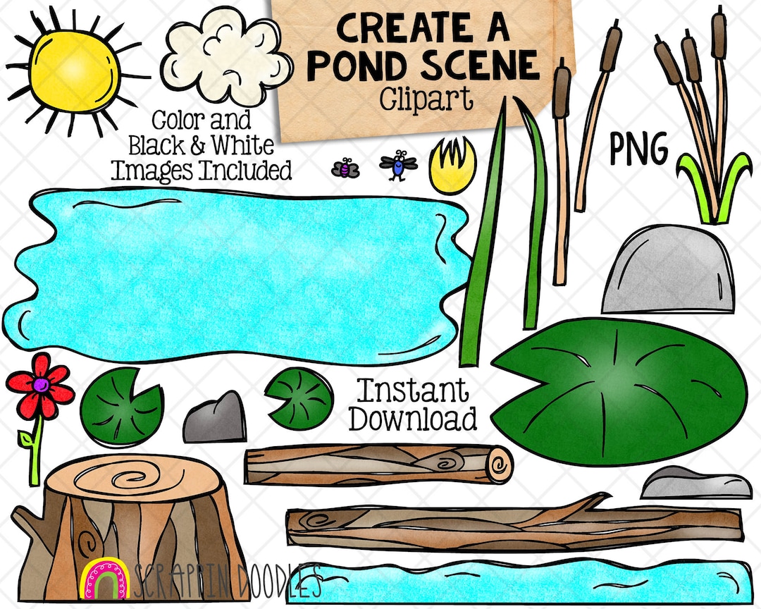 Pond Scene Creator Clip Art - Cattails - Lilly Pads - Bulrush ...