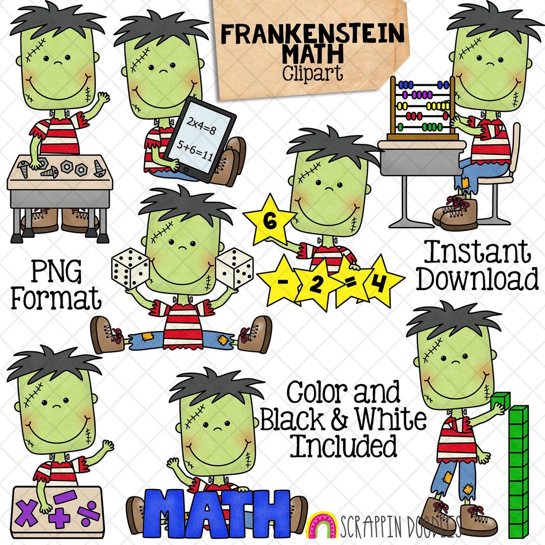 Frankenstein Math Clip Art - Halloween Math Clipart - Addition ...