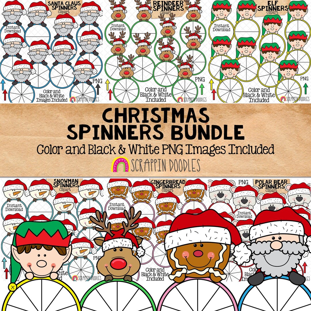 Christmas Spinners Clipart Bundle - Santa Claus - Reindeer - Elf ...