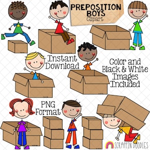 Preposition Clipart - Doodle Boys Clip Art - Positional Words - Kids in ...