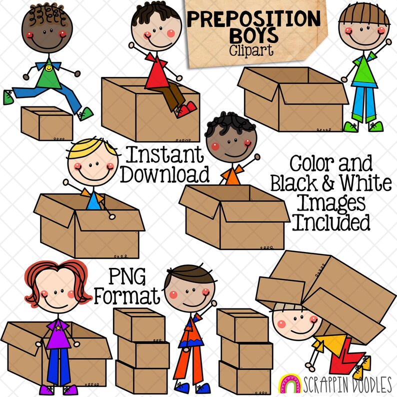 Preposition Clipart - Doodle Boys Clip Art - Positional Words - Kids in ...