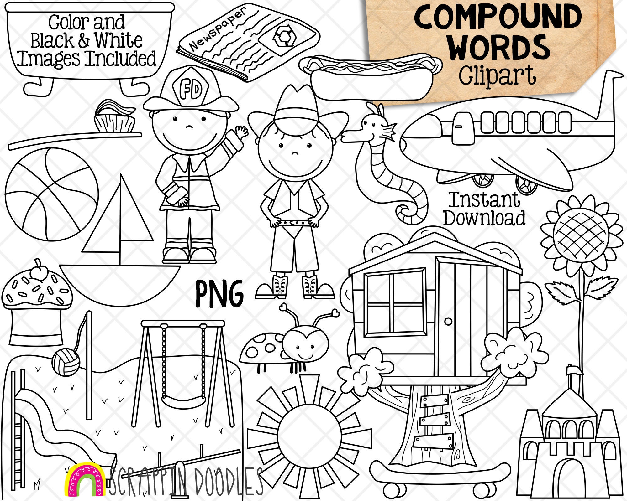 Compound Words Clipart - Commercial Use PNG Sublimation - Etsy
