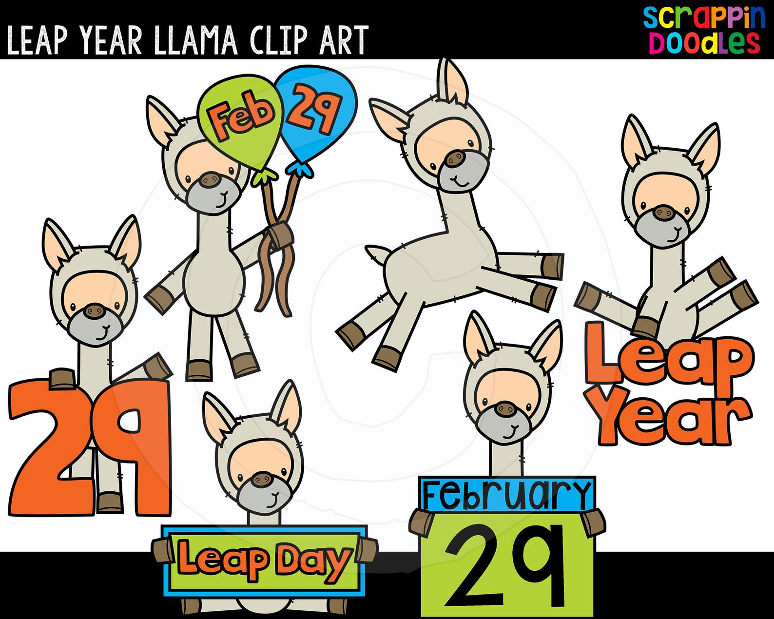 Leap Year Llama Clip Art - Cute Commercial Use Leap Year Llama Clipart ...