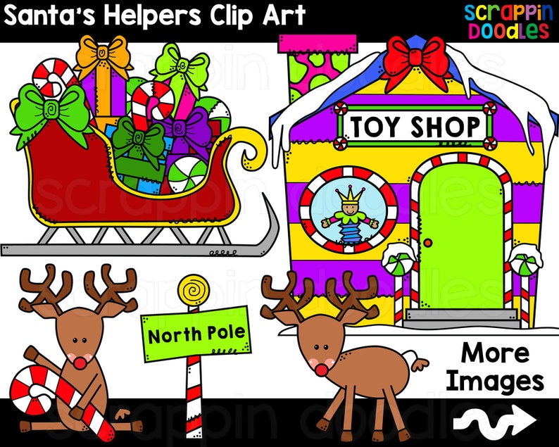 Santas Helpers Clip Art Various Hair & Skin Tones Cute Christmas Elves ...