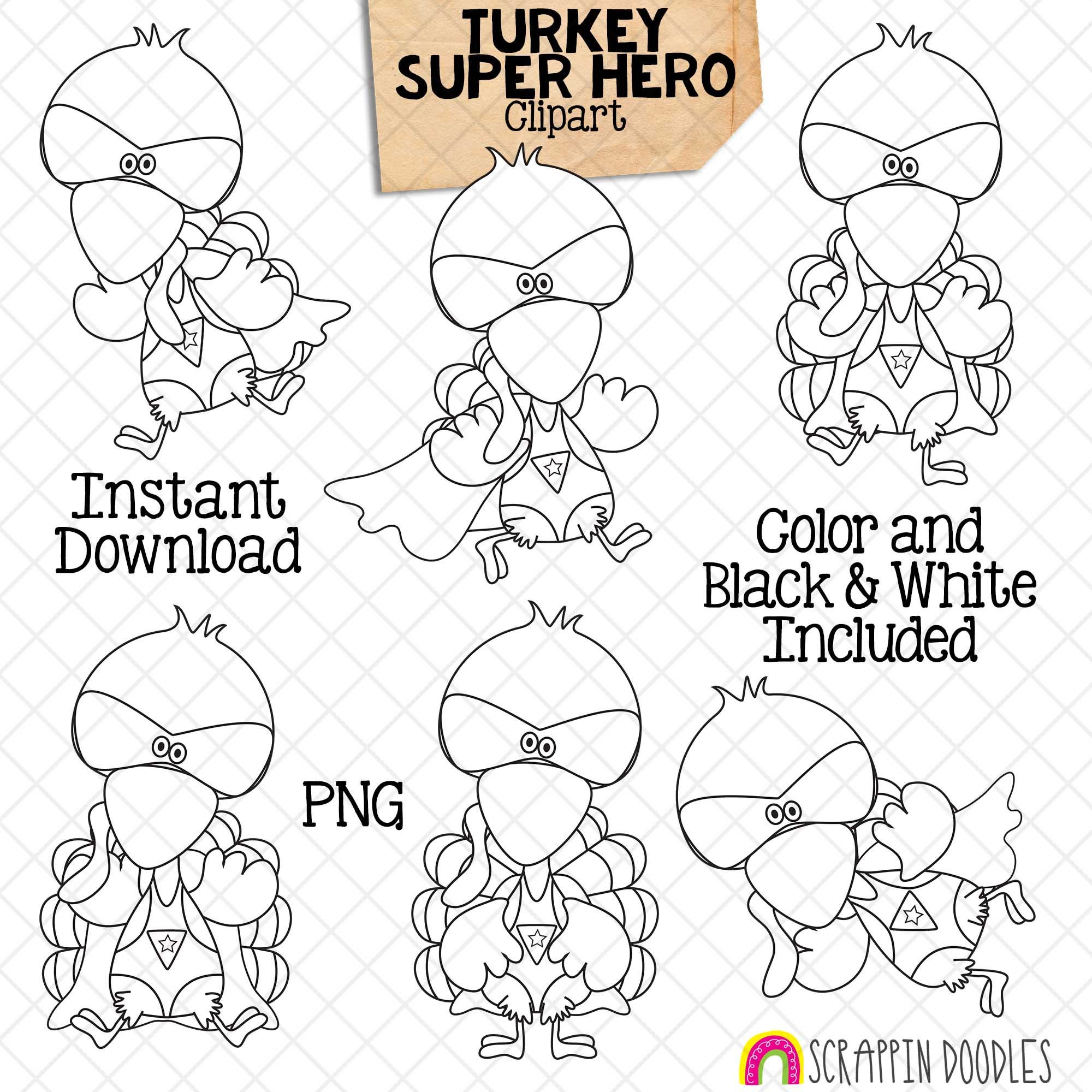 Turkey Clipart Super Hero Turkeys Clip Art Cute Turkeys Graphics ...