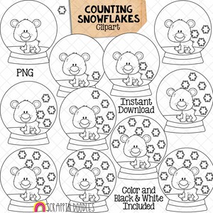 Counting Snowflakes Clipart - Winter Polar Bear Snowglobe Snowflake ...