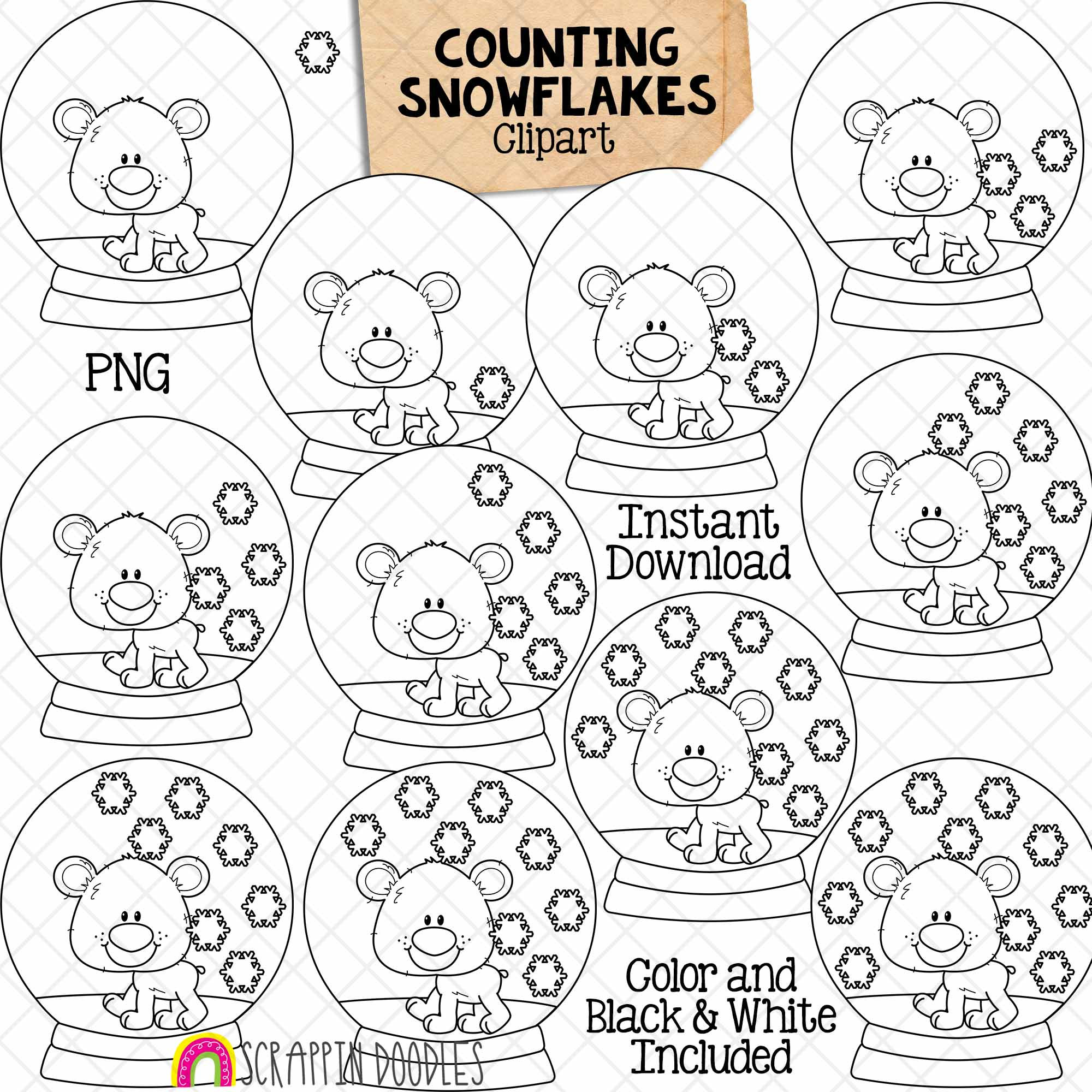 Counting Snowflakes Clipart Winter Polar Bear Snowglobe - Etsy