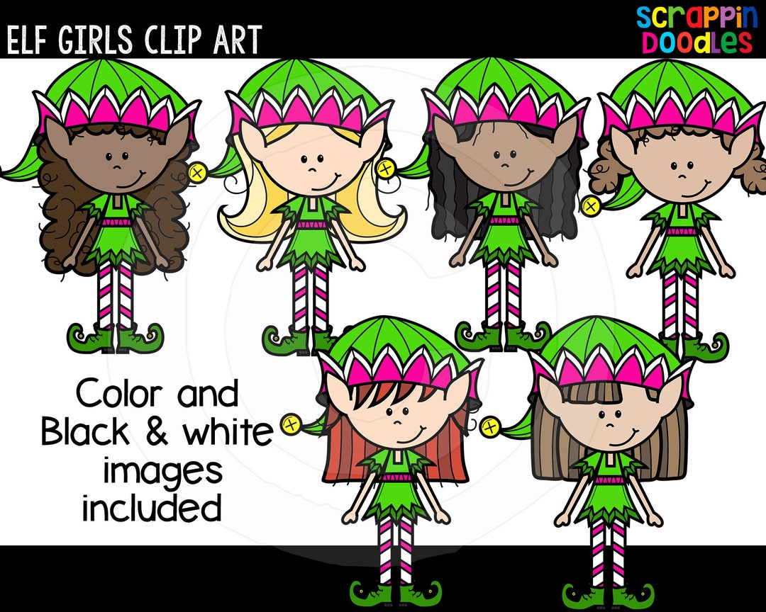 Elf Girls Clip Art - Cute Commercial Use Elf Clipart - Various Hair and ...