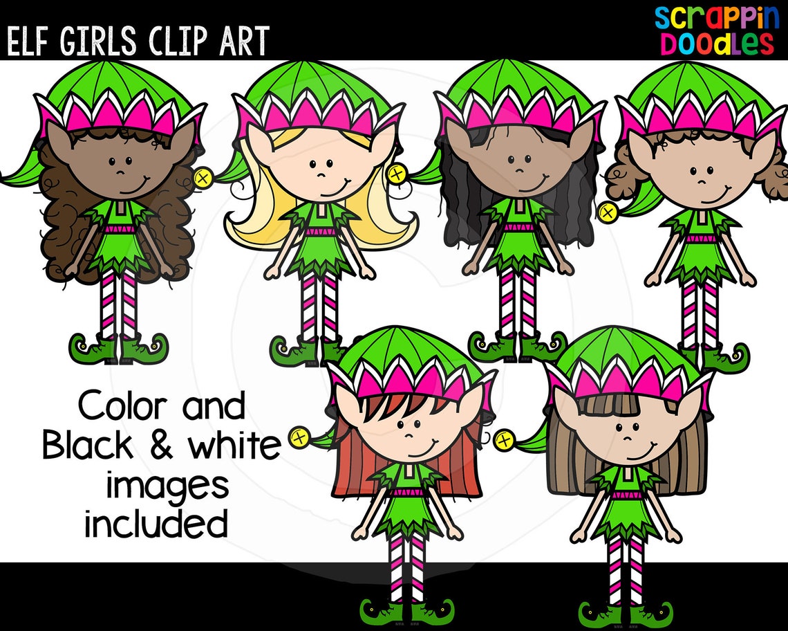 Elf Girls Clip Art Cute Commercial Use Elf Clipart Various Hair and ...