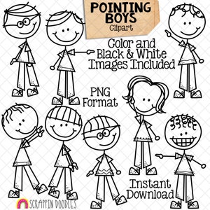 Pointing Clipart - Doodle Boys - Pointing Stick Figure Clip Art - Kids ...