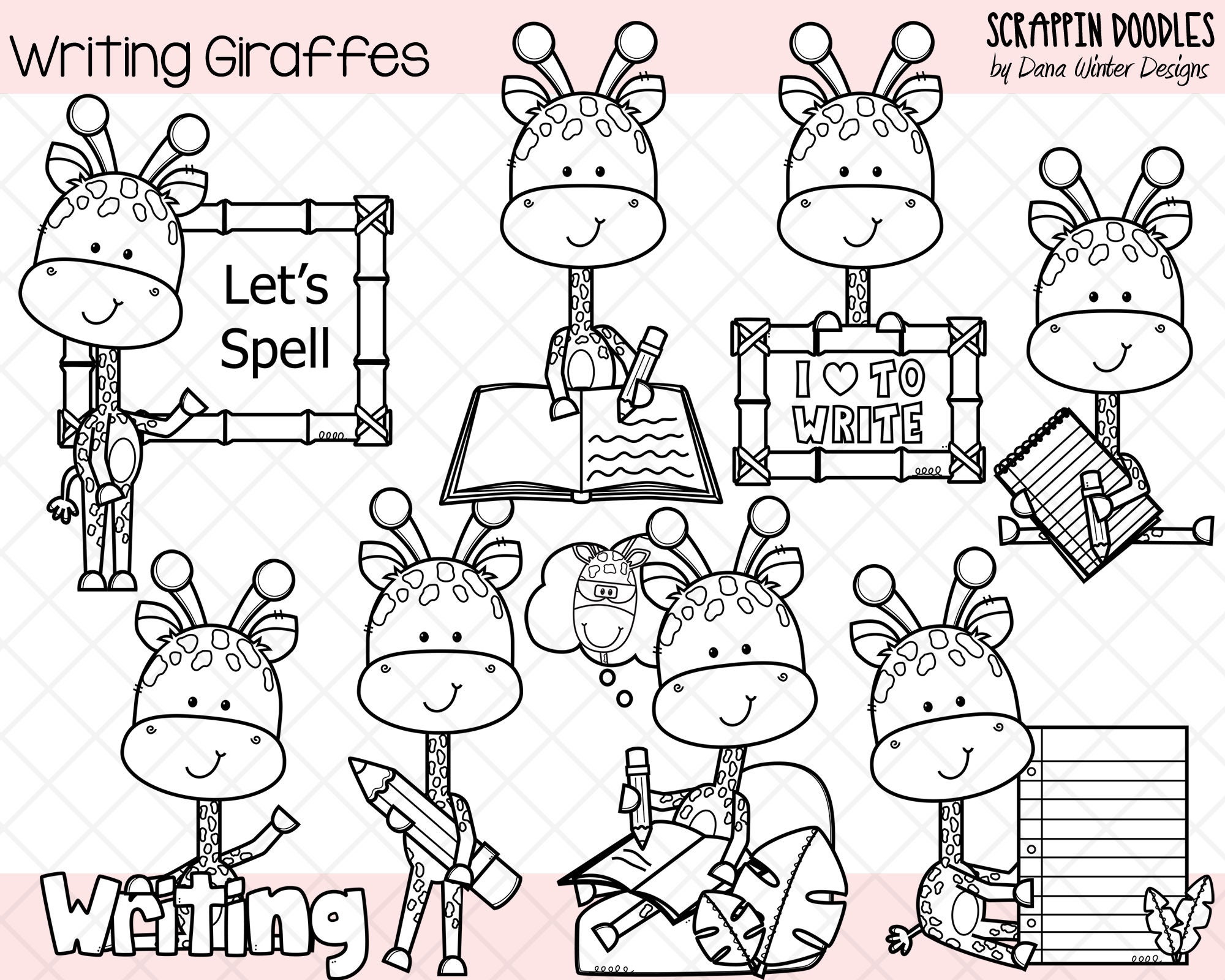 Writing Giraffes Clip Art - Cute Commercial Use Giraffe Clipart ...