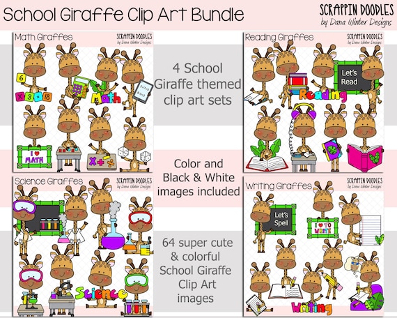 School Giraffes Clip Art Bundle Cute Commercial Use Giraffe | Etsy