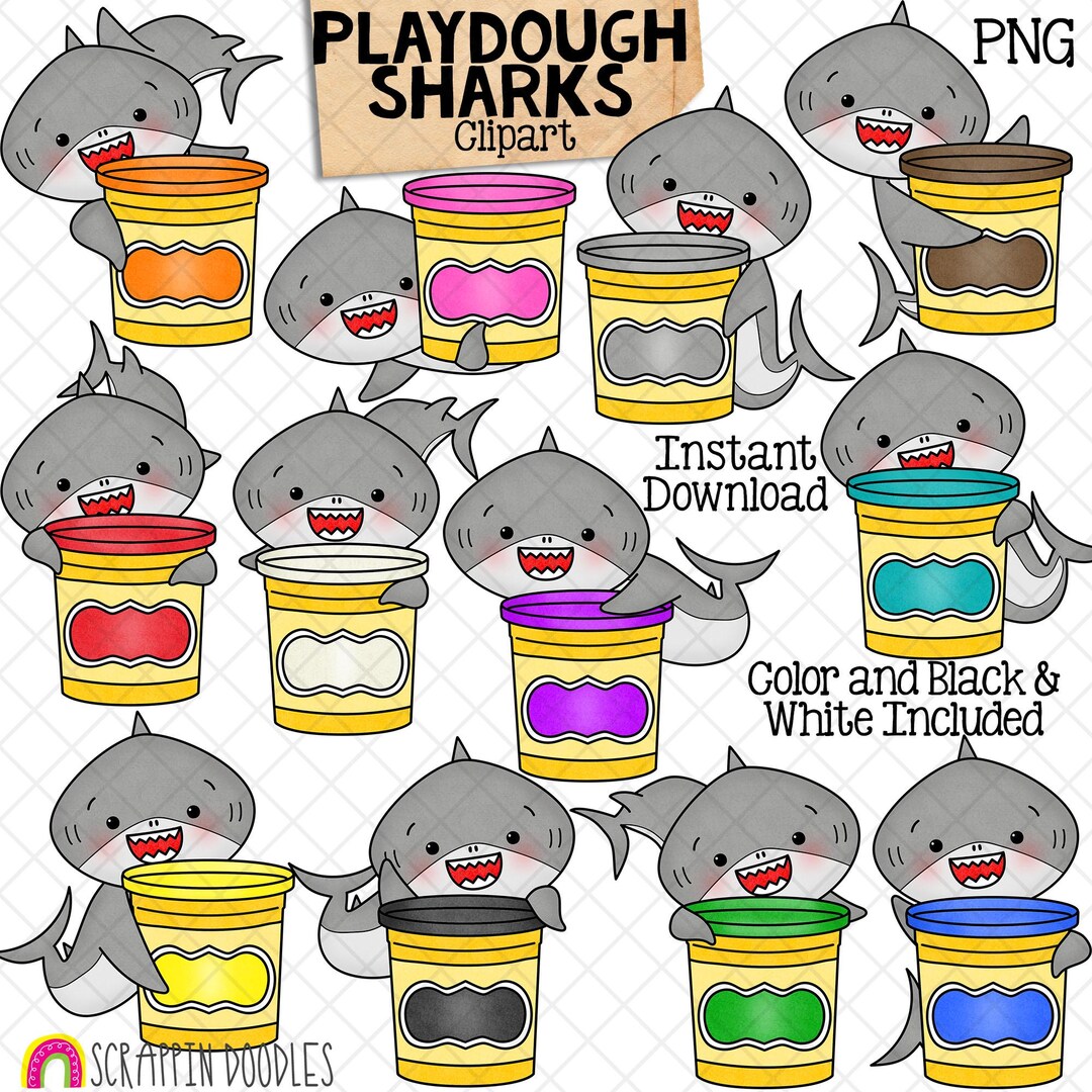 Shark Clip Art - Grey Sharks Holding Color Play Dough Clipart - Colour ...
