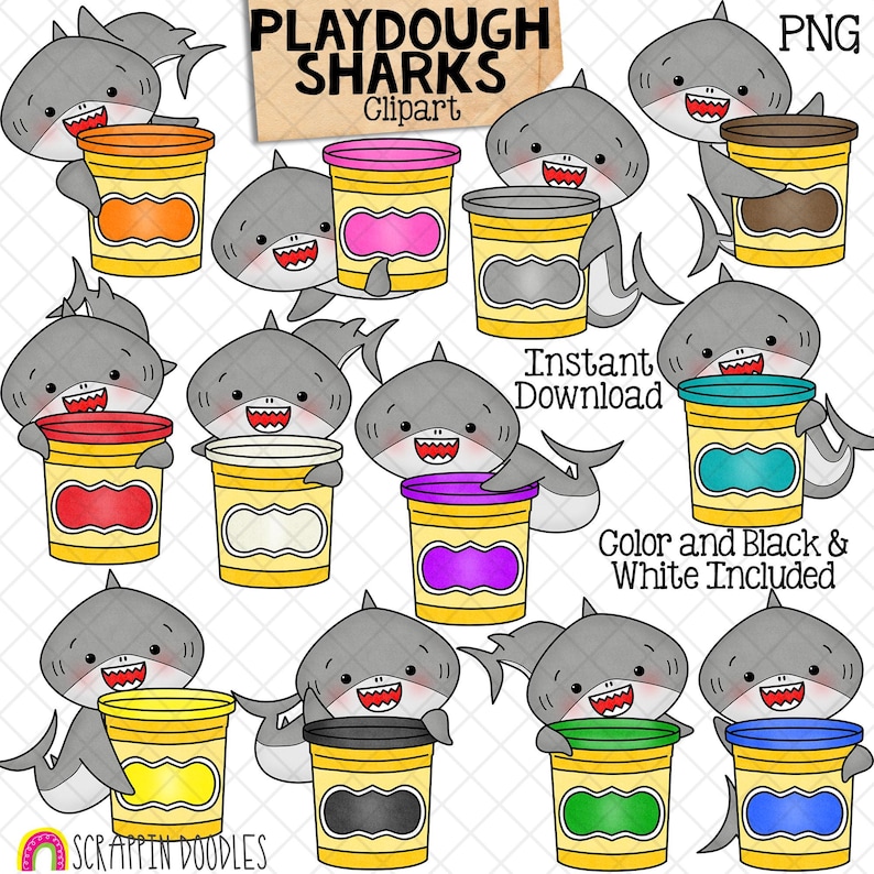 Shark Clip Art - Grey Sharks Holding Color Play Dough Clipart - Colour ...