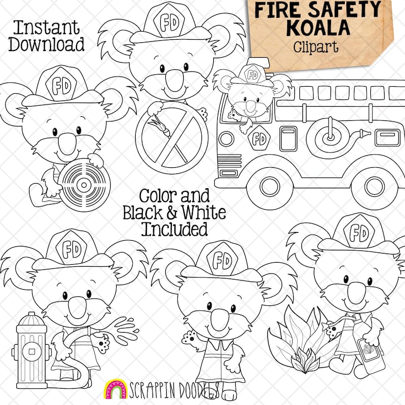 Koala Clipart Cute Fire Safety Koala Bears Graphics - Etsy