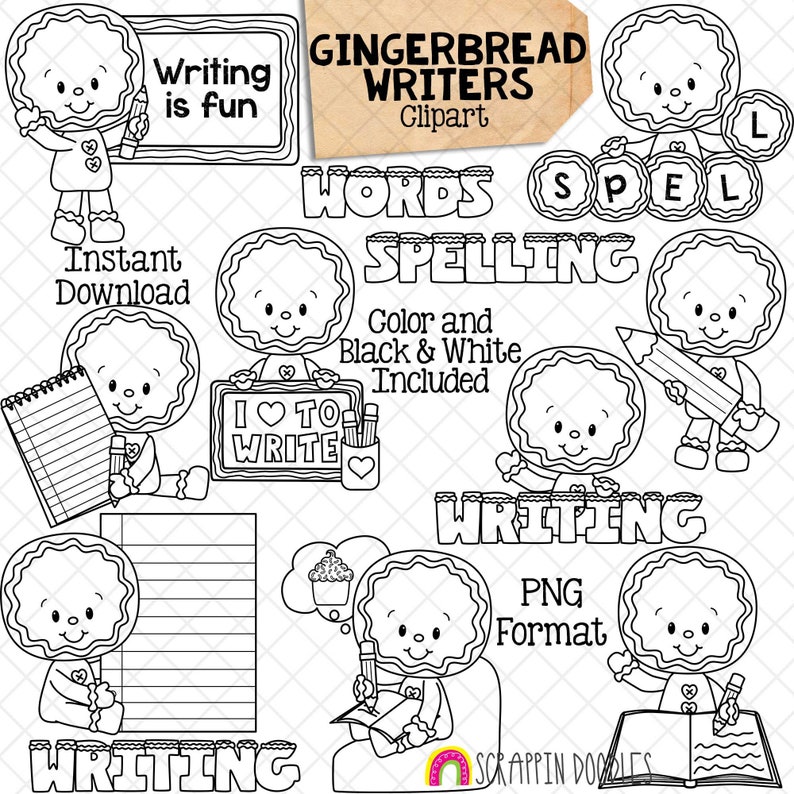 Gingerbread Writing Clipart - Ginger Bread School - Cute Christmas ...