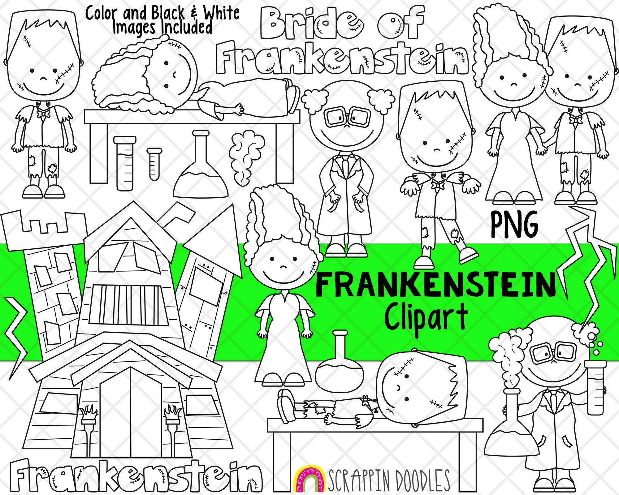 Frankenstein Clip Art Bride of Frankenstein Mr & Mrs - Etsy