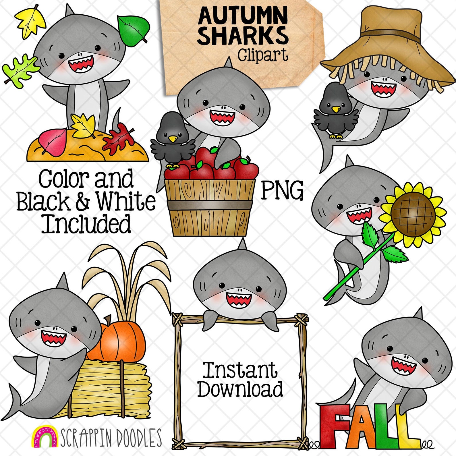 Autumn Sharks Clip Art Grey Shark Clipart Baby Shark Commercial Use PNG ...