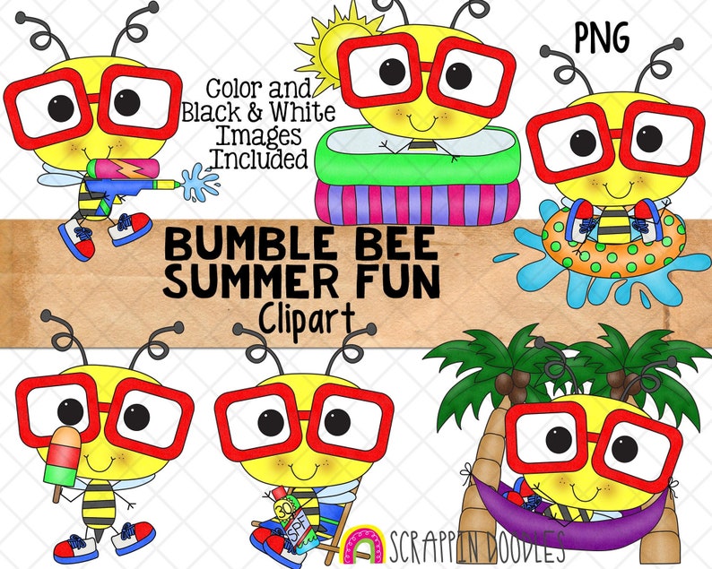 Bumble Bee Clipart Bundle - Commercial Use - Sublimation - Hand Drawn ...