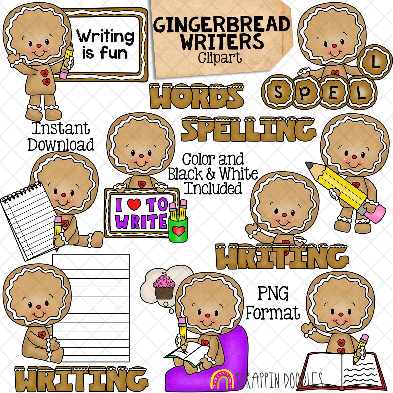 Gingerbread Writing Clipart - Ginger Bread School - Cute Christmas ...