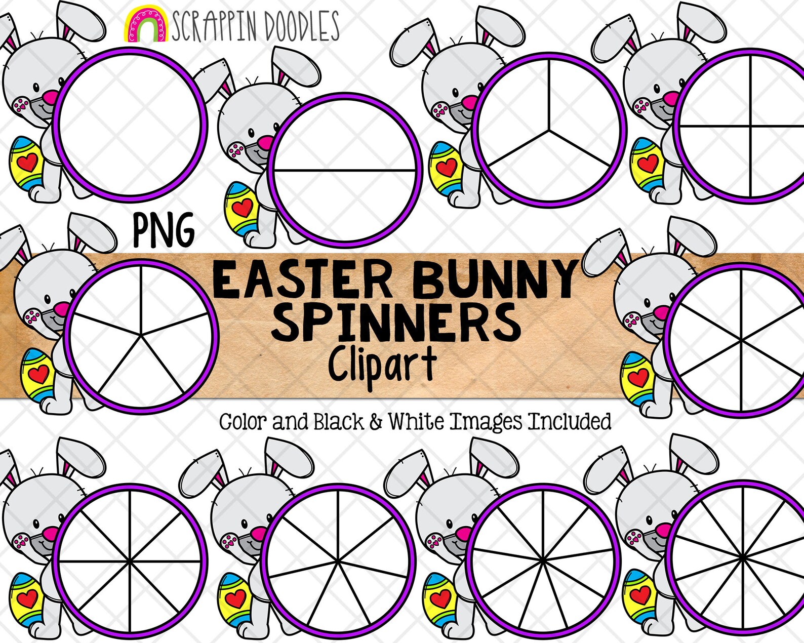 Bunny Spinner Clip Art Commercial Use Easter Rabbits Holding Spinners ...