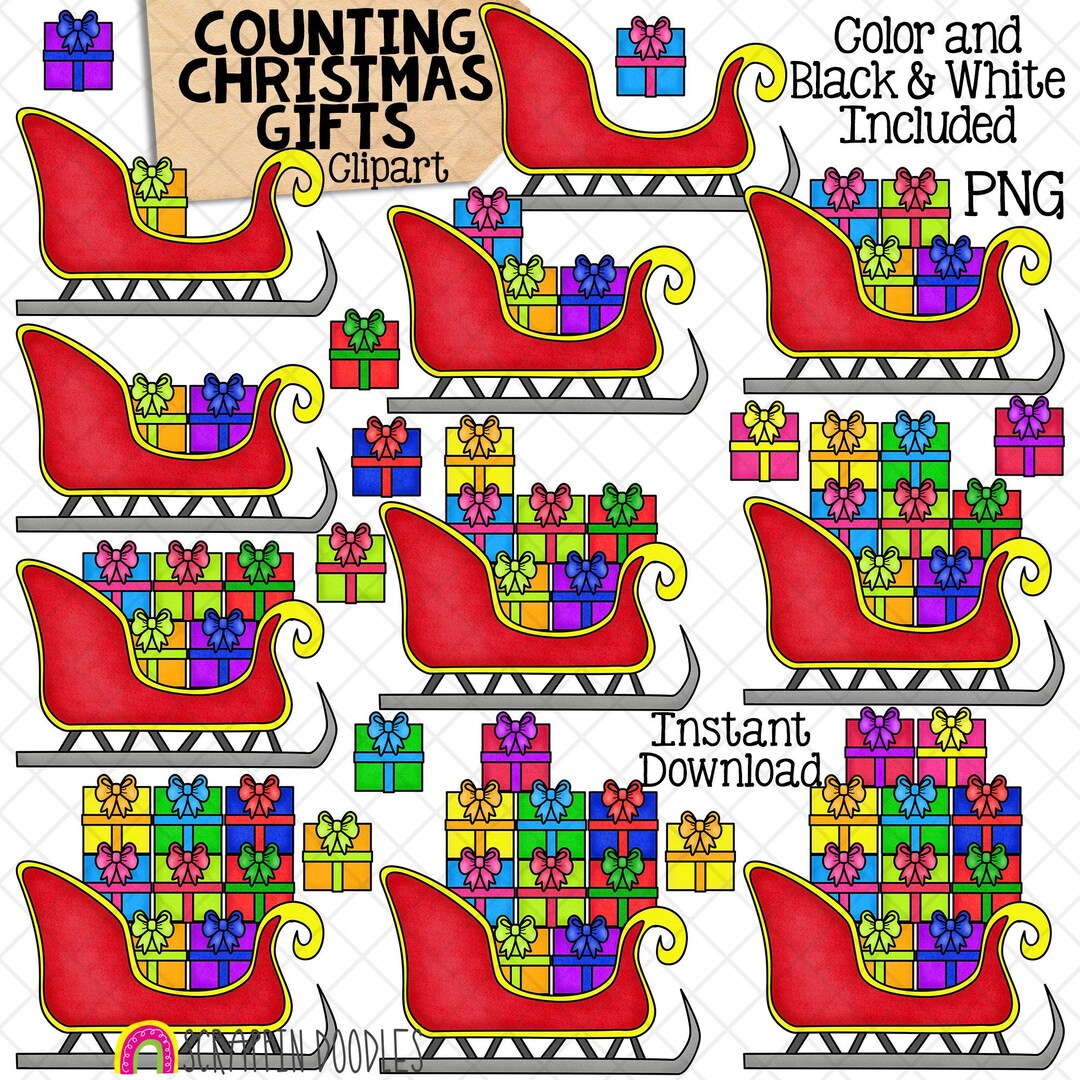 Counting Gifts Clipart - Christmas Gifts in Santa's Sleigh - Seasonal ...